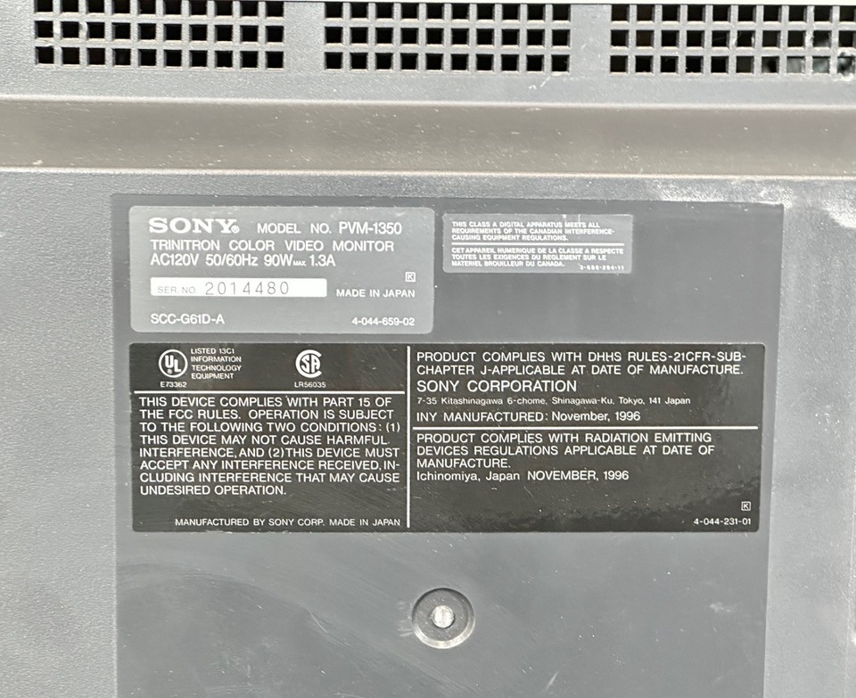 Sony Trinitron PVM-1350 13″ Color Video CRT Monitor Retro Gaming RGB ...