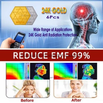 6pc 24K Gold Radiation Protection Sticker Phone Tablet Laptop 5G Wi-Fi ...