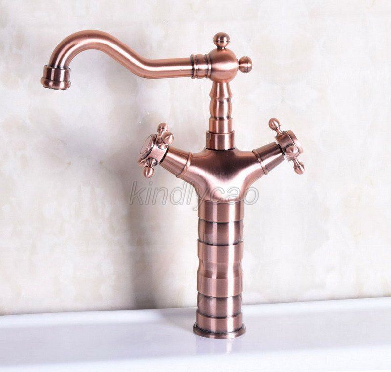 Antique Red Copper Swivel Spout Kitchen Sink Faucet Mixer Basin Tap ...