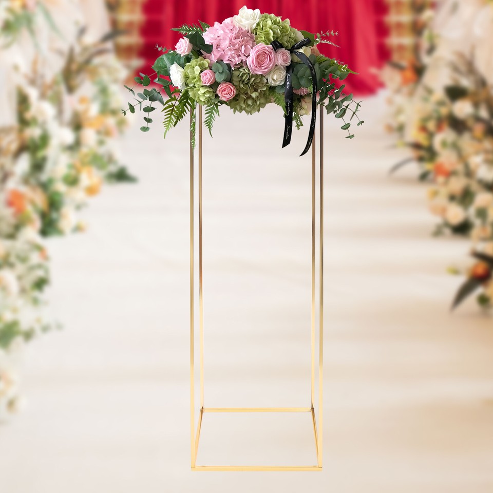 Gold Flower Floor Stand 31x31x100cm Metal Column Flower Arrangement ...