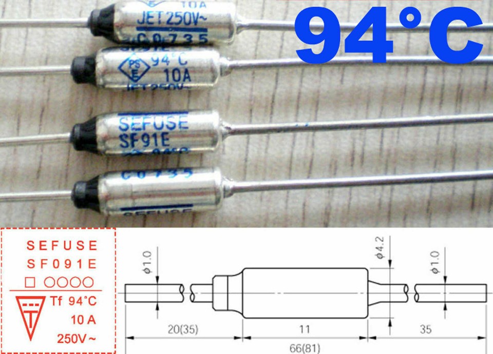 5pcs Microtemp Thermal Fuse 94°C 94 Degree TF Cutoff SF91E 10A AC 250V ...