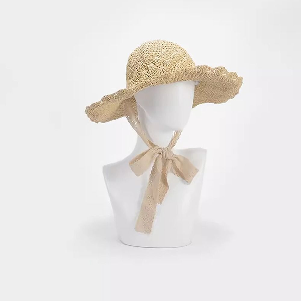 UV Protection Cover Hat Big Lace Bow Sun Hat Summer Straw Hat Travel ...