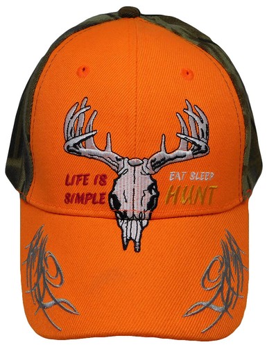 Men Baseball Cap Hat Life is Simple Eat Sleep HUNT ORANGE Adjustable ...