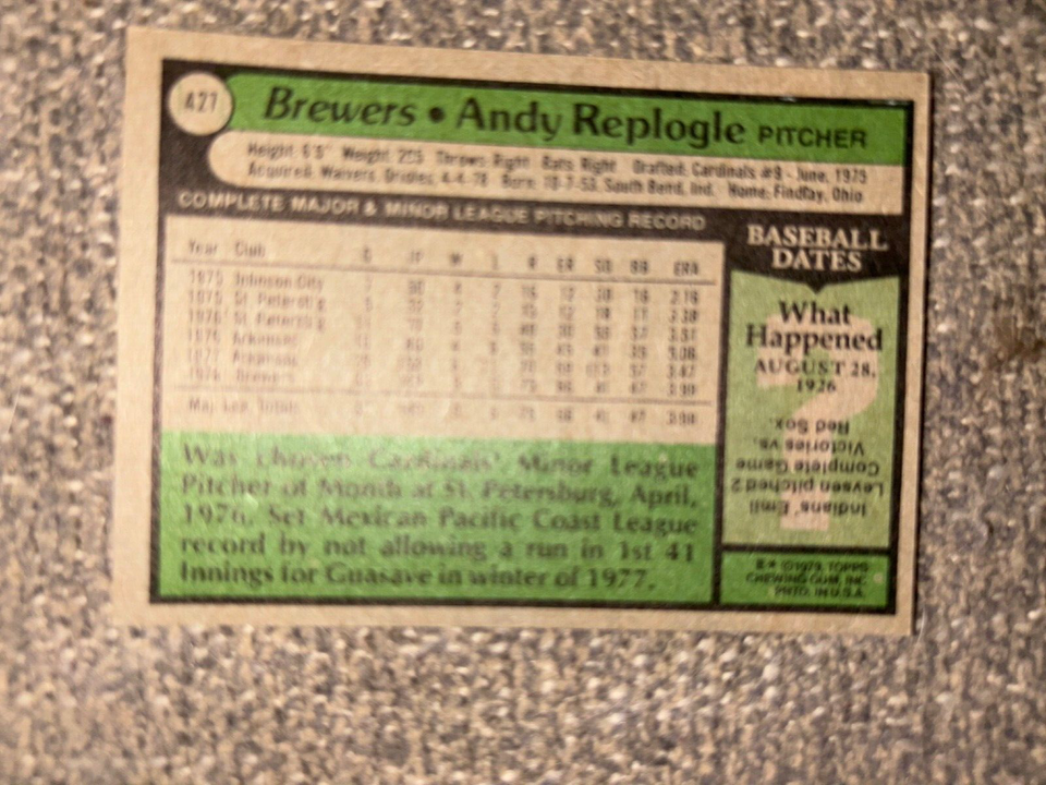 1979 Topps #427 Brewers Andy Replogle Baseball Card | eBay