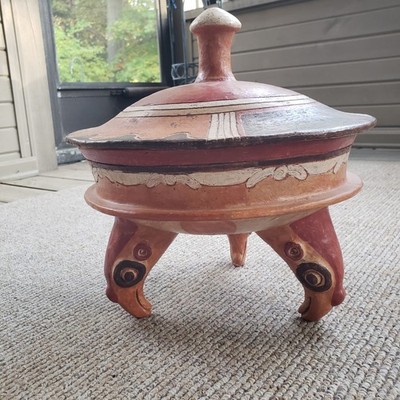 Pre Columbian Polychrome Eagle Copador Style Tripod Lidded Pot | eBay