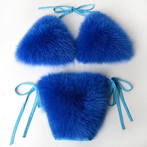 Fox Fur Swimsuit Beach Bikini Sexy Split Fur Bikini Set Micro Bra G ...
