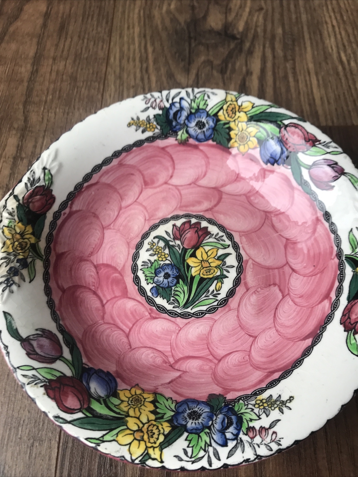 RARE Vintage Maling Pottery BOWL in Spring Flowers Pattern AS FOUND ...