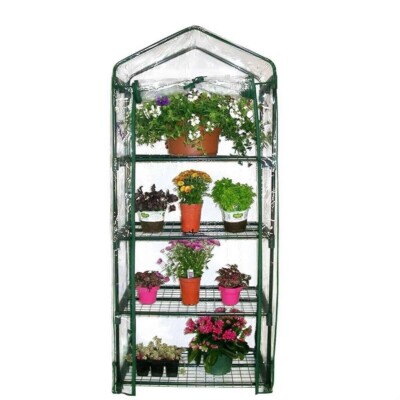 4 Tier Mini Greenhouse PVC Frame Cover Rollup Door Garden Planting ...