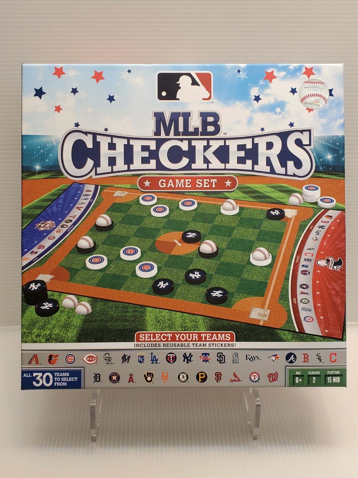 NIB MLB Checkers Game Set Board Reusable Team Stickers chose from all ...