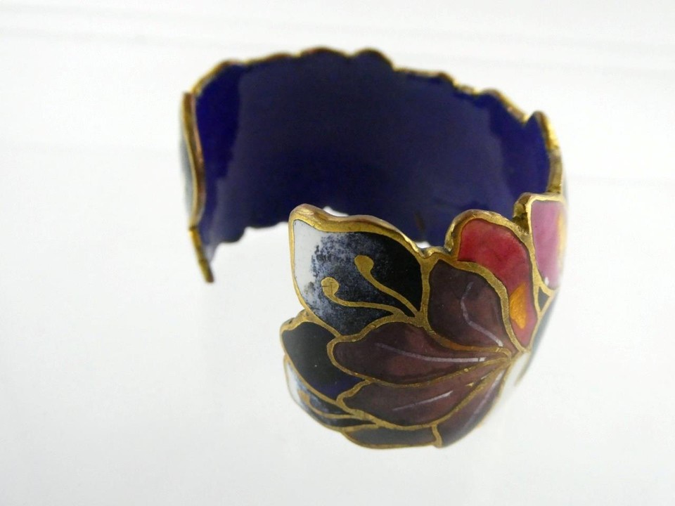 David Kuo Champleve Enameled Cuff Bracelet Cloisonne Floral Design 6.25 ...