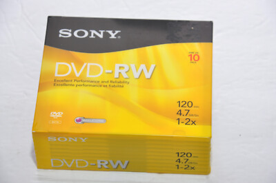 SONY DVD-RW BLANK DVD'S - 10 PACK WITH CASES - 120 MIN - 4.7GB 1-2x | eBay