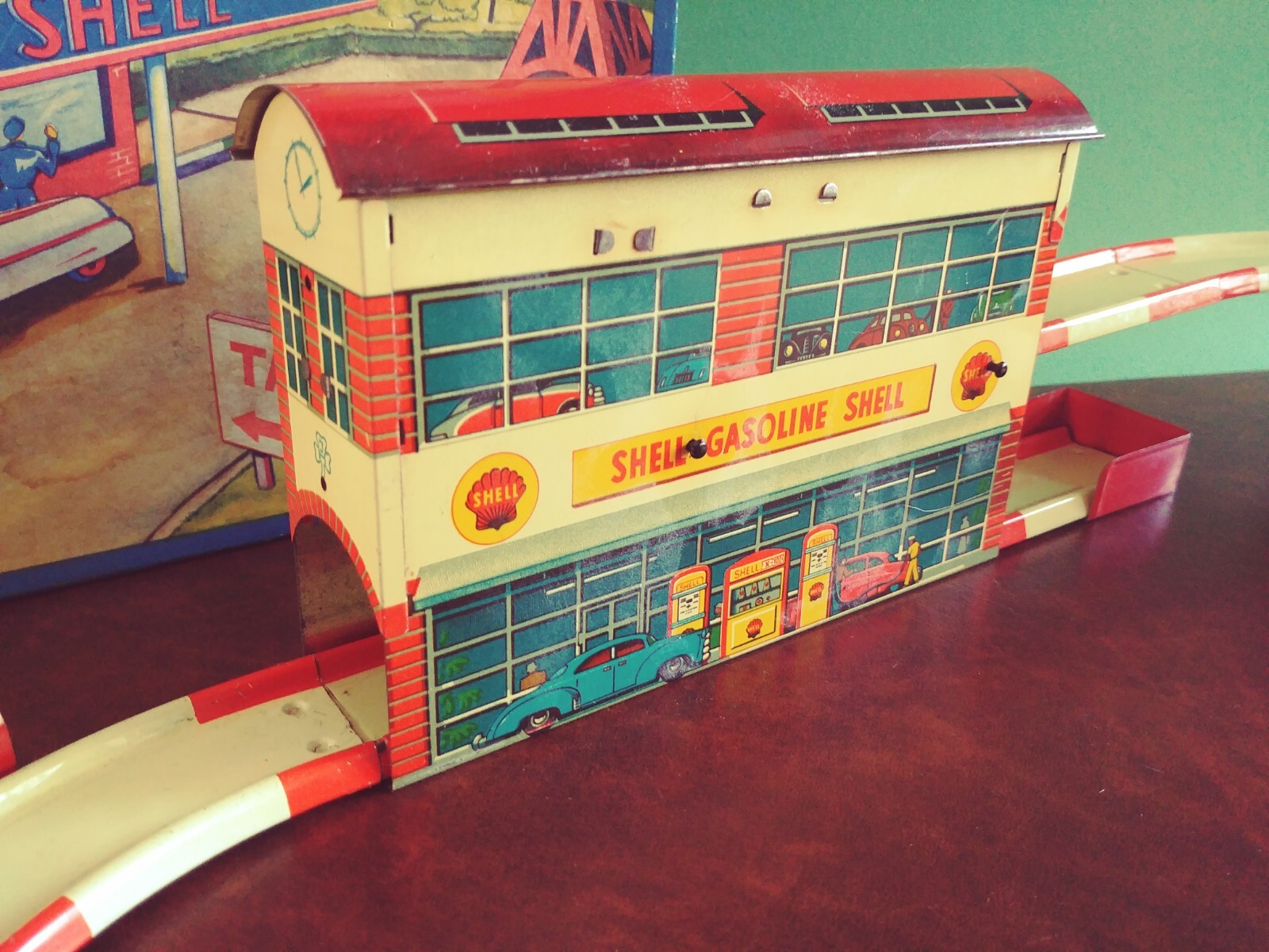 1950's US Zone JH Johann Hofler Tin Wind-up SHELL Racer Track w/ Or ...