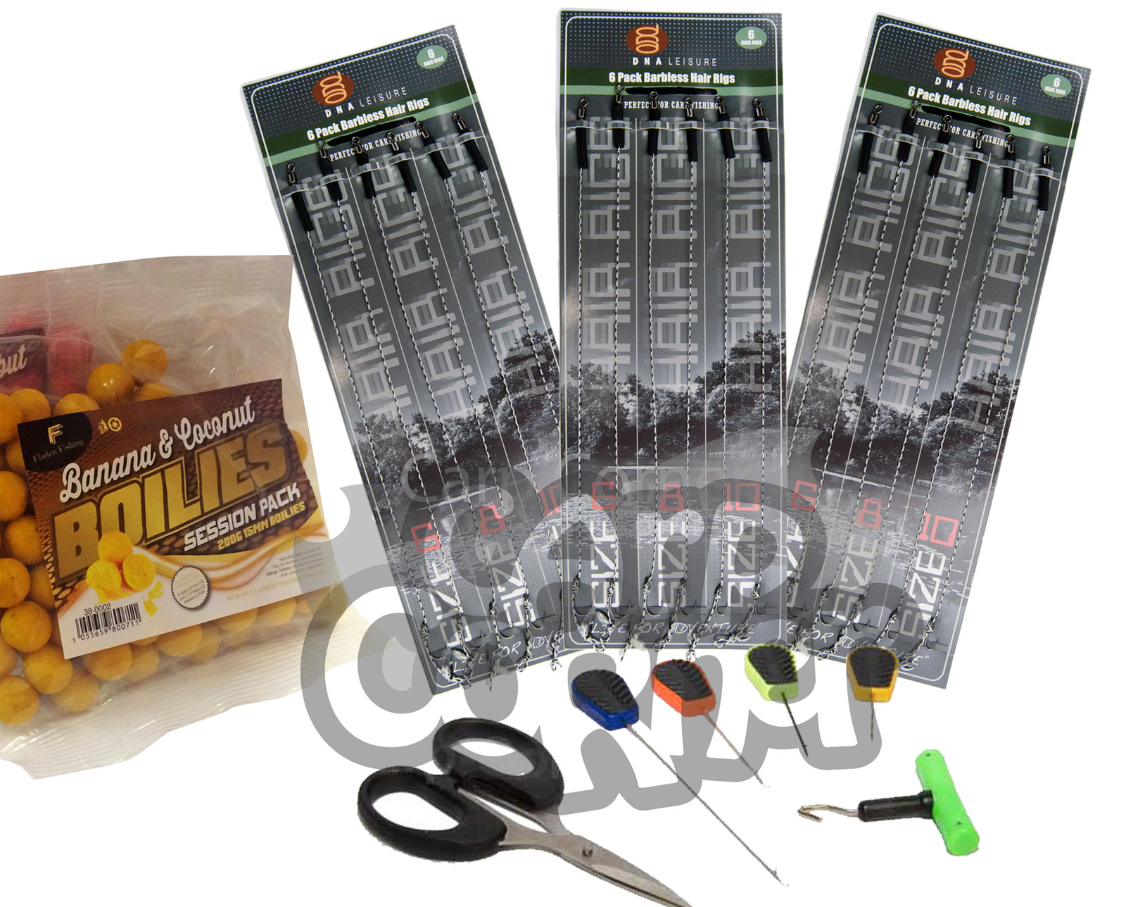 Carp Fishing Tackle Set Hair Rigs 6 8 10 Bag Of Boilies 6pc Baiting Tool Set NGT | eBay UK