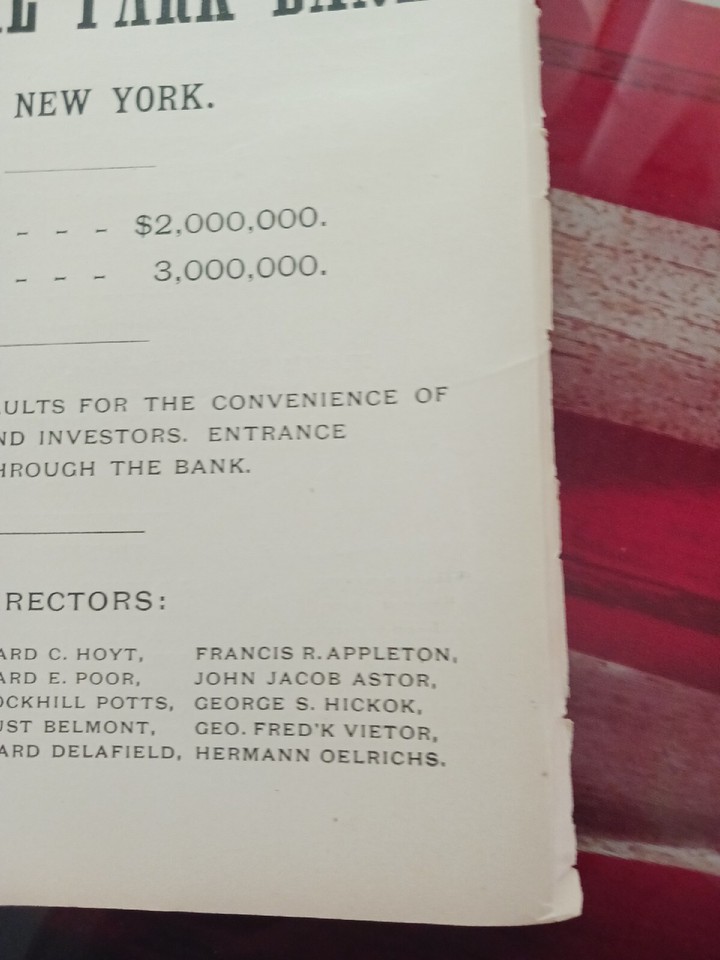 ☆1898 Orginal Print Ad NATIONAL PARK BANK OF NEW YORK Edward Poor ...