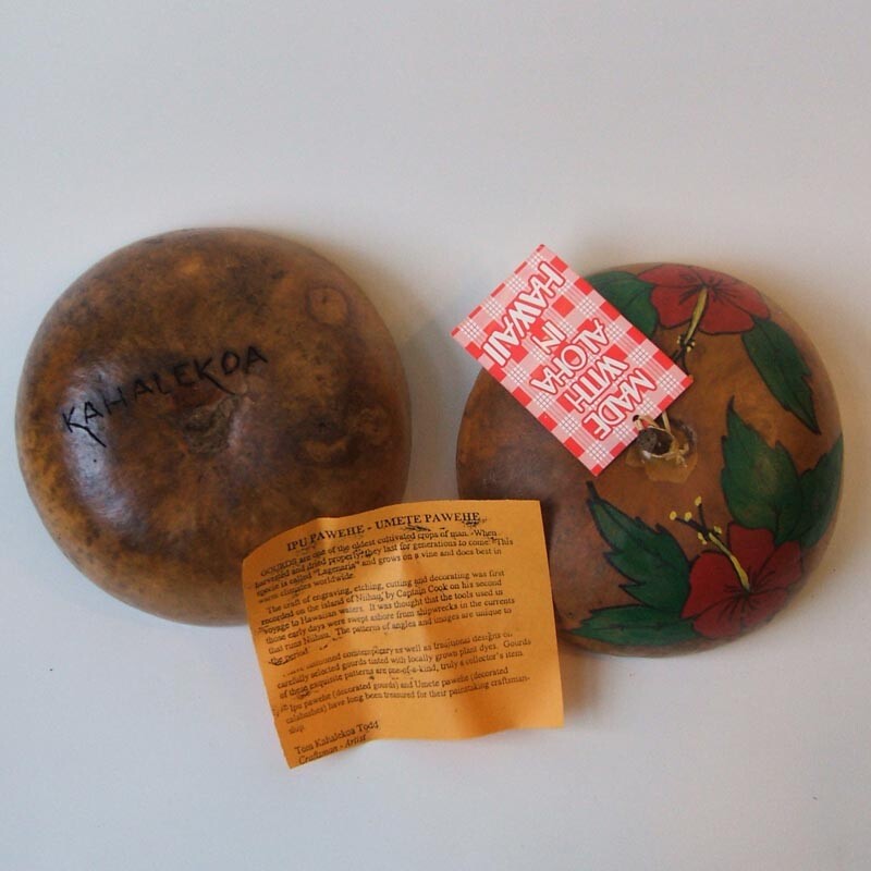 Hawaiian Ipu Pawehe Decorated Gourd Tom Kahalekoa Todd Red Hibiscus | eBay