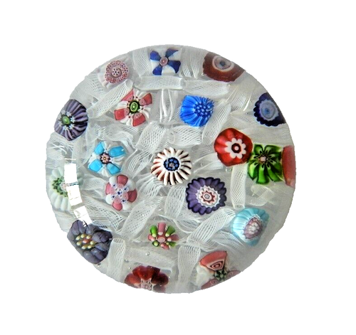 ANTIQUE CLICHY CHEQUER MILLEFIORI GLASS PAPERWEIGHT ON CLEAR GROUND ...