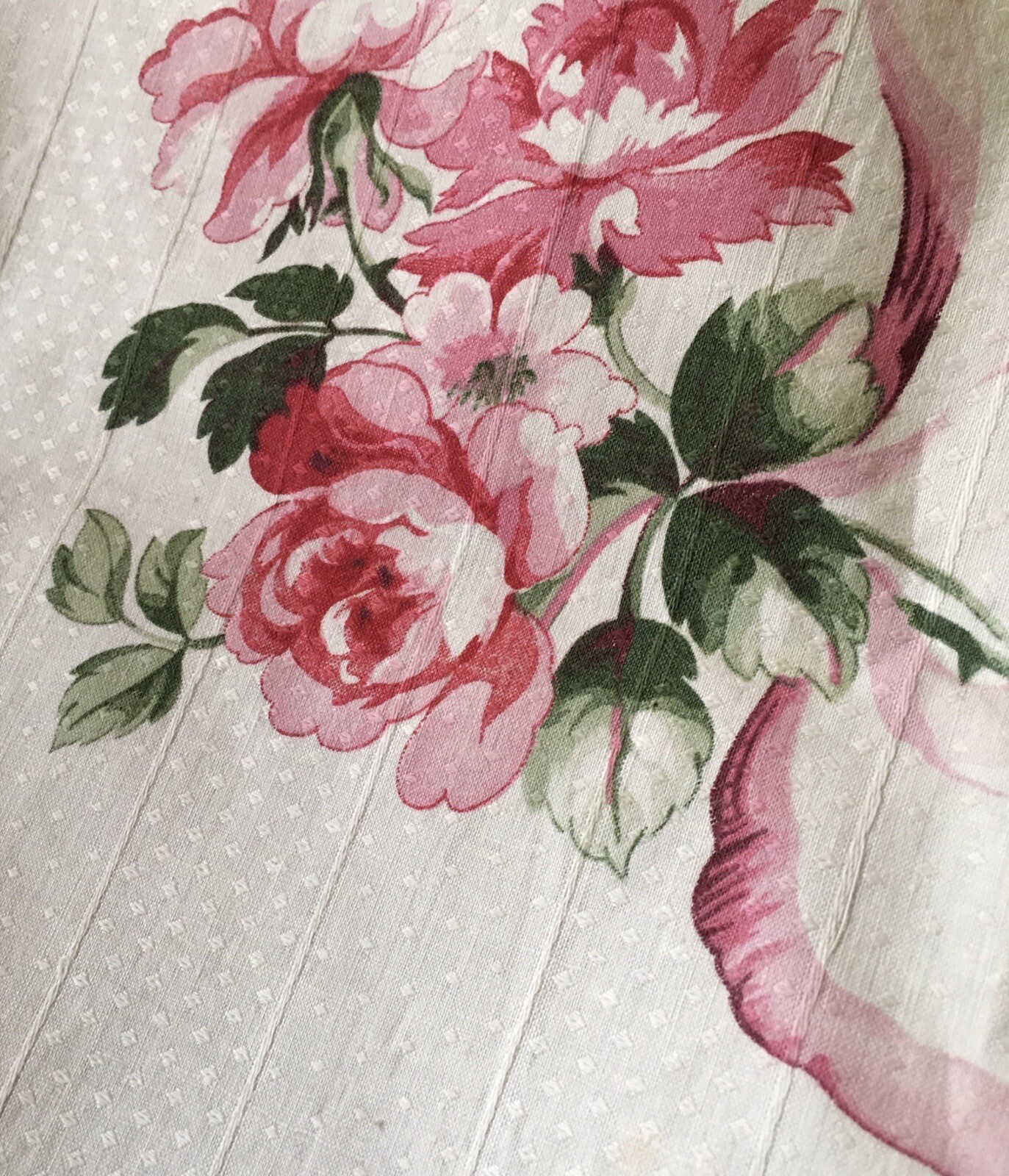 Gorgeous 19thc Antique French Floral Roses Ribbon Garland Cotton Fabric ...