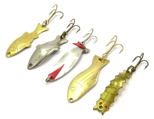 Vintage Fish-Shaped Metal Fishing Lures, AL&W Little Demon, Goldfish ...