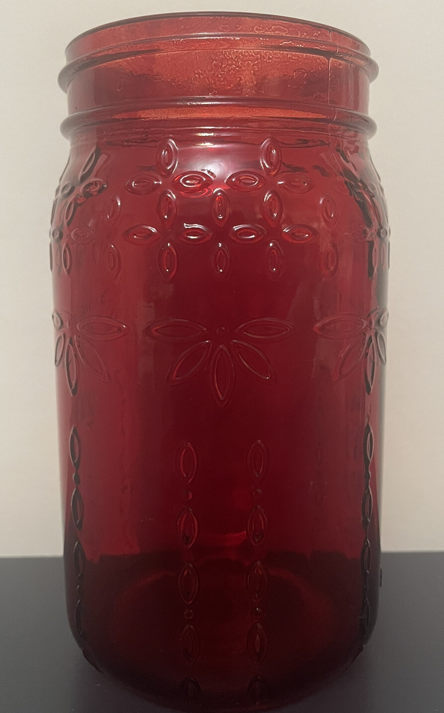 Syndicate Decorative Red Glass Mason Jars Floral Pattern 7 Inches High ...