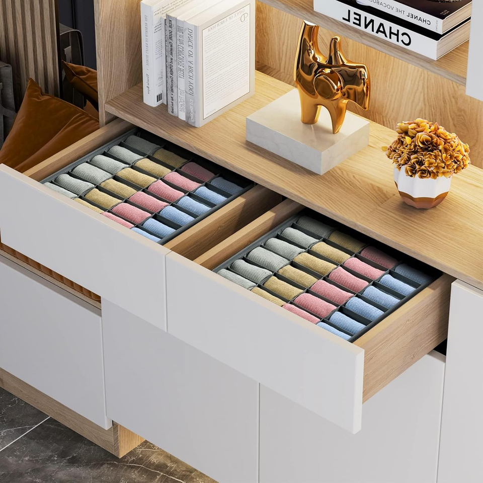 Sock Drawer Organizer Divider 2 Packs Underwear Organizer, 24 Cell ...