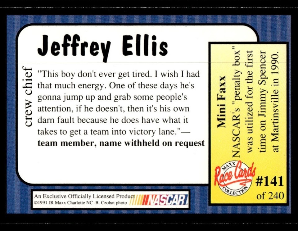 1991 Maxx Jeffrey Ellis Larry Hedrick Motorsports #141 | eBay