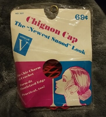 Vintage Chignon Cap NOS The Glemby Co Red Crochet Vogue Snood Bun ...
