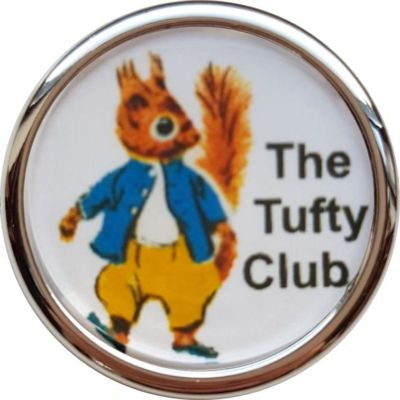 TUFTY CLUB 25MM CHROME SILVER COLOUR EDGE BUTTON BADGE | eBay