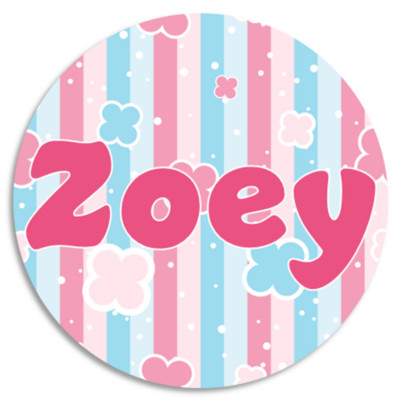 Zoey - Circle Sticker Decal 3 Inch - Name Tag Water Bottle School ...