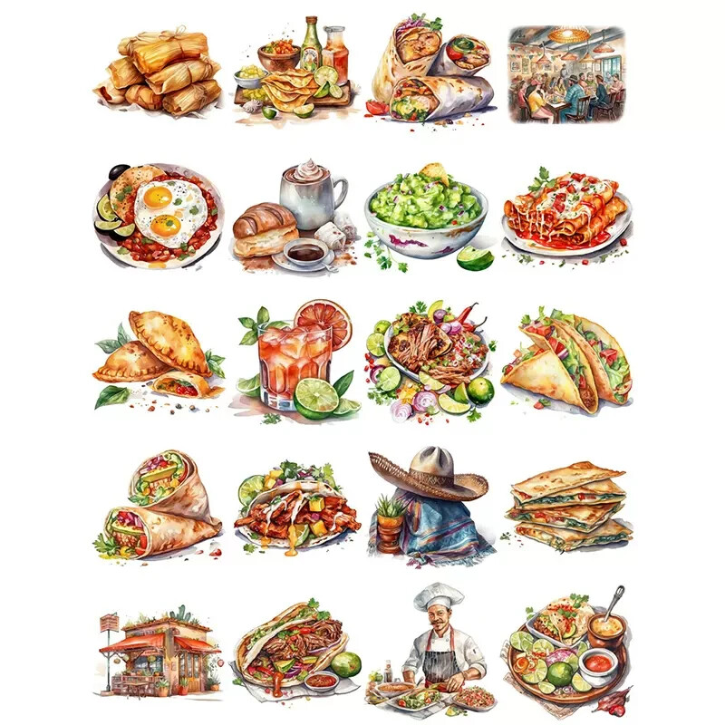 Mexican Food Chef Tacos Burritos Enchiladas Salsa Scrapbooking Stickers ...