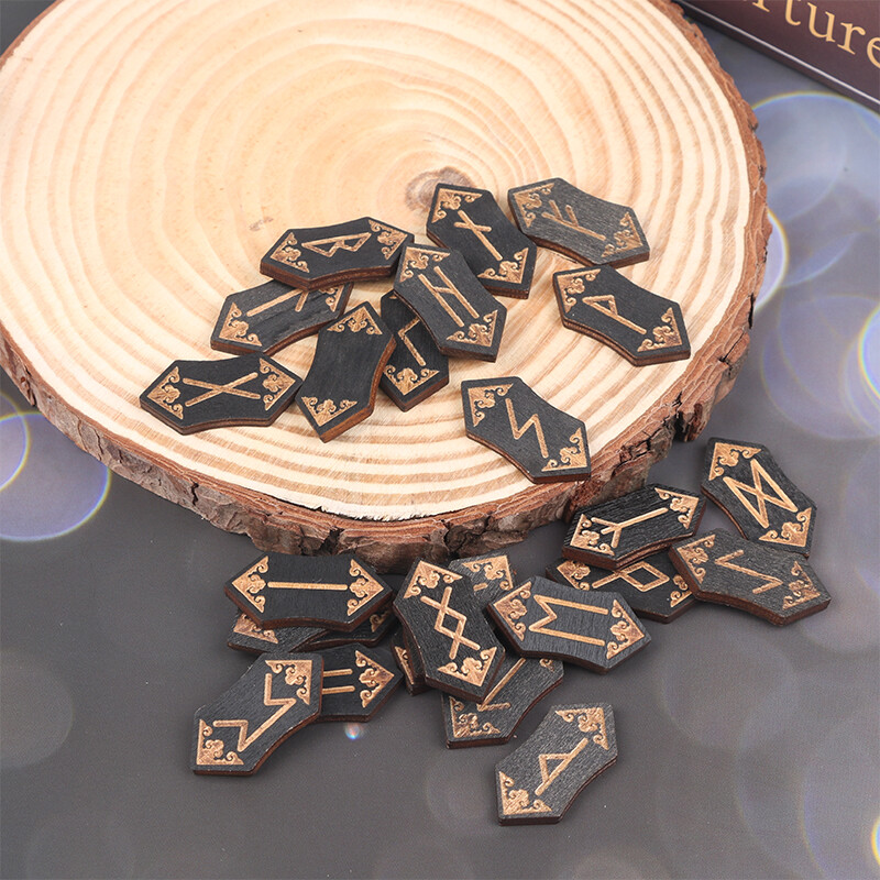 25Pcs/set Wooden Runes Stone Runas Piedra for Divination Natural Carved ...