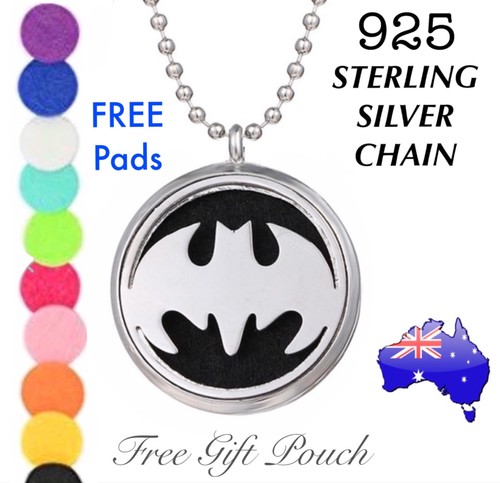 Batman Essential Oil Aroma Diffuser Locket 925 Sterling Silver Chain ...
