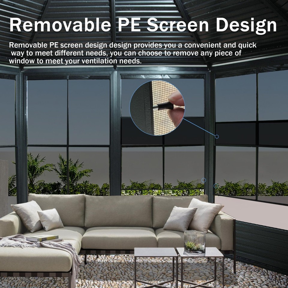 13x13 FT Outdoor Sunroom Octagonal Solarium Screen House Aluminum ...