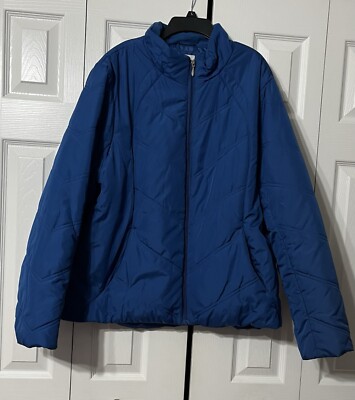 ATHLETIC WORKS Women's Zip Puffer Jacket Royal Blue Polyester Size 2X ...