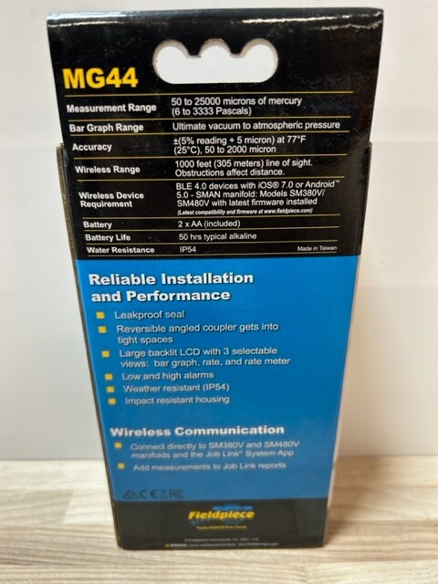 Fieldpiece MG44 Wireless Digital Micron Vacuum Gauge with Job Link for ...