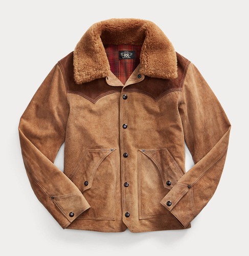 Ralph Lauren RRL Brown Roughout Suede Shearling Collar Western Jacket ...