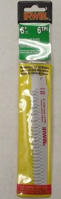 Irwin 10719-5 6" x 6TPI Bi-Metal Recip Saw Blades Plaster Cutting 5pk ...