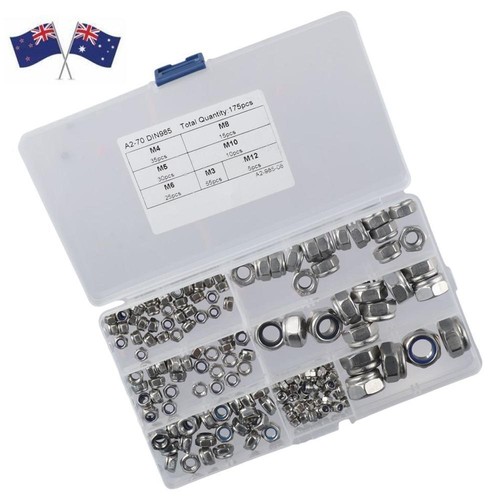 175pcs 304 Stainless Steel Lock Nut Nylon Insert Locknut Lock Washers ...