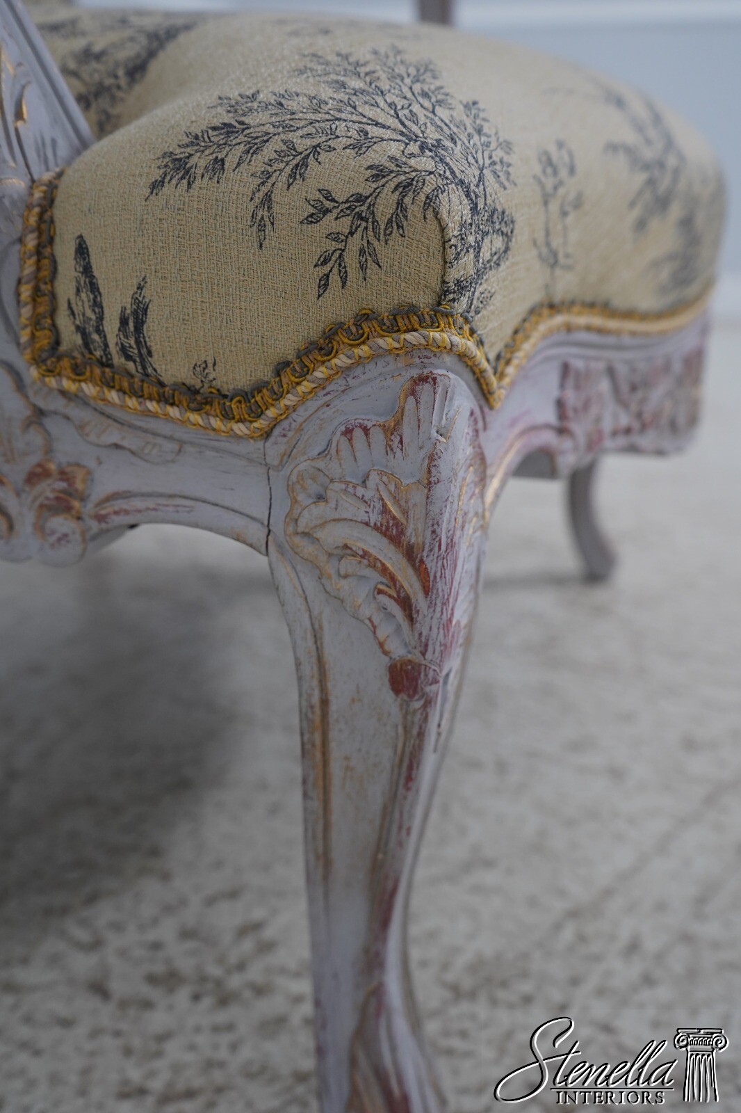 L40436EC: Pair Custom Paint Decorated French Louis XIV Style Arm Chairs ...