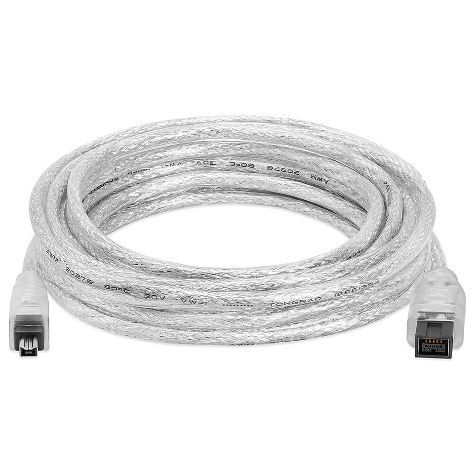 15FT Firewire 800 9-Pin Male to 400 4 Pin Male IEEE 1394 iLINK DV Cable ...