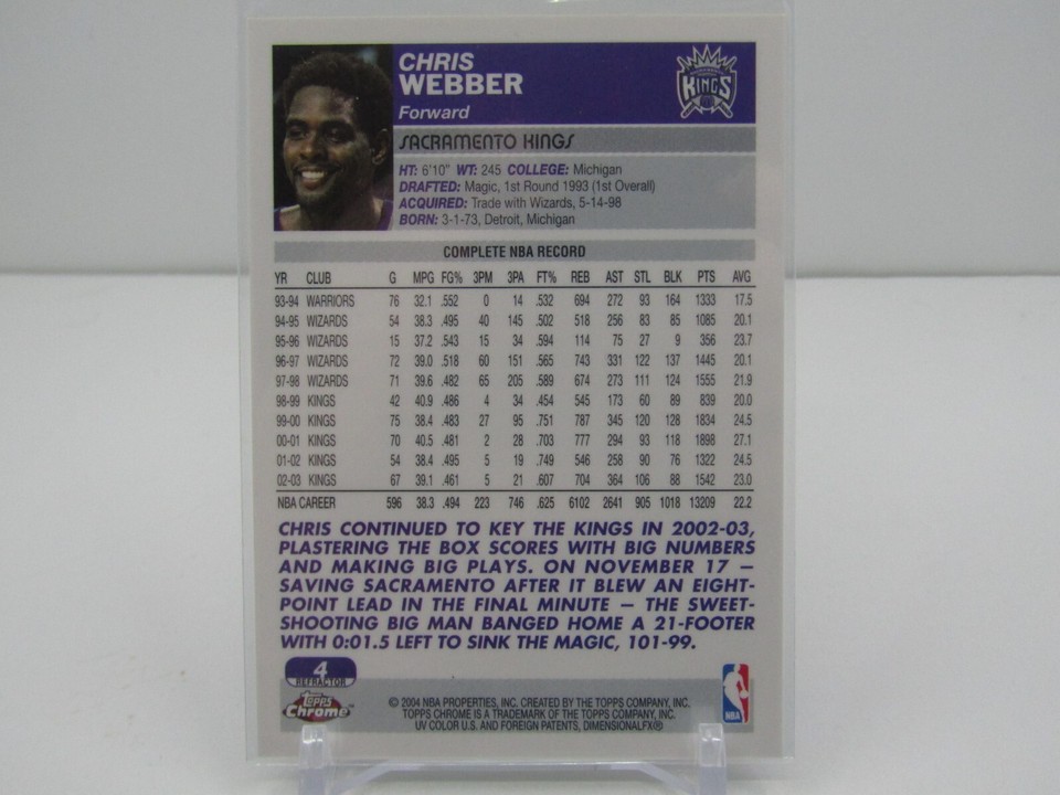 CHRIS WEBBER 2003-04 TOPPS CHROME REFRACTOR! SACRAMENTO KINGS! | eBay