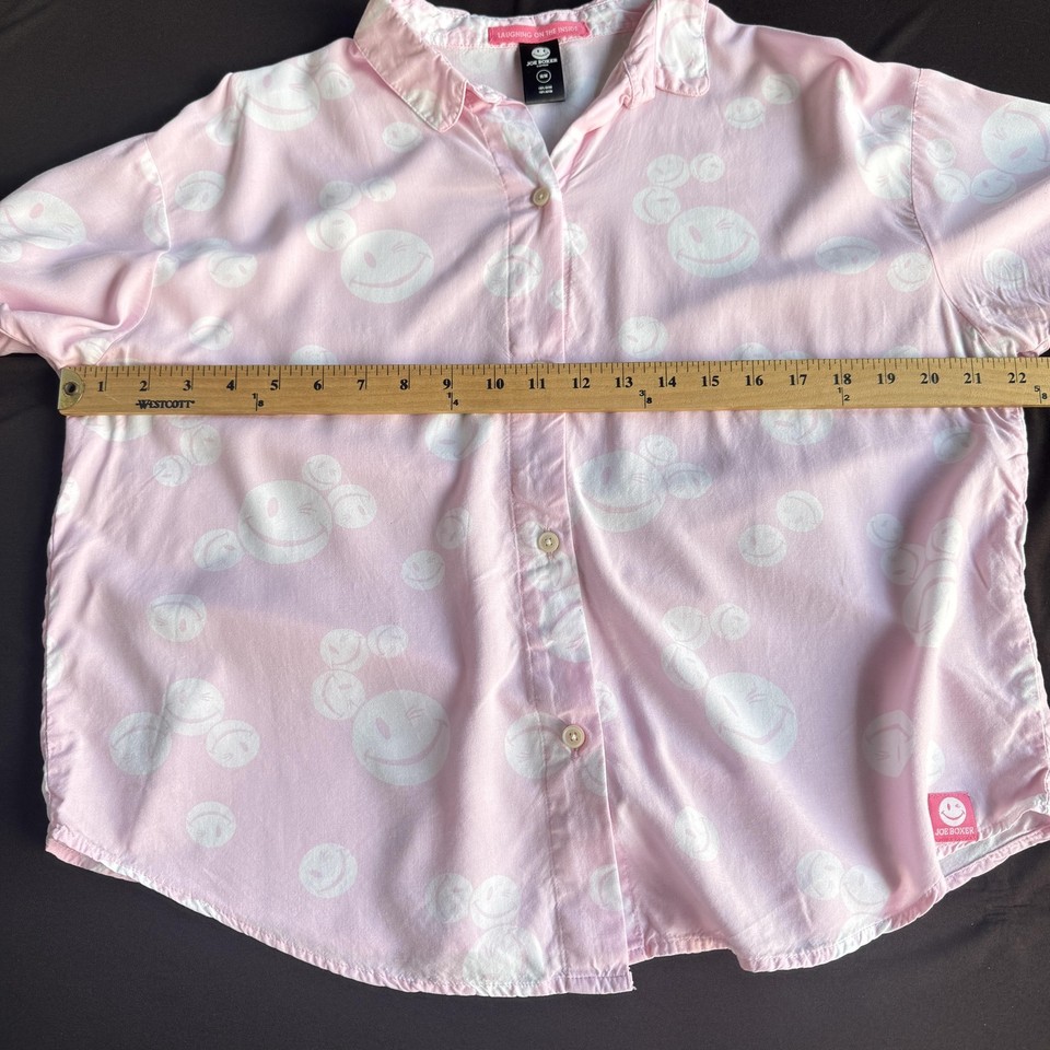 Joe Boxer Pajama Set Womens Medium Pink Smiley Face Button Shirt Shorts ...