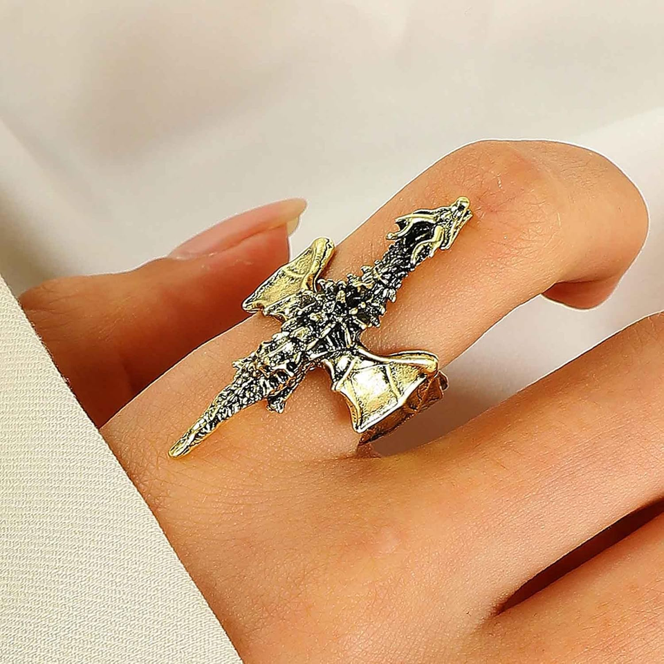 Punk Flying Dragon Ring Halloween Dragon Ring Gold Dragon Finger Ring ...
