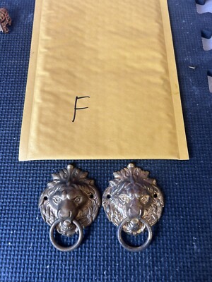 2 Antique Stamped Brass Lion Head Ornaments Vintage Clock Furniture ...