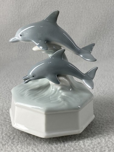 Vintage Otagiri Dolphins Porcelain Music Box Plays Pearly Shells ...