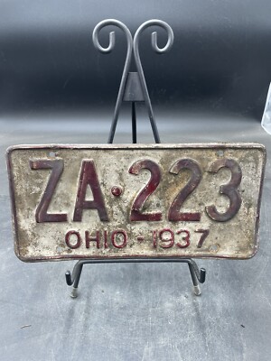 Vintage 1937 Ohio License Plate Original ZA 223 | eBay