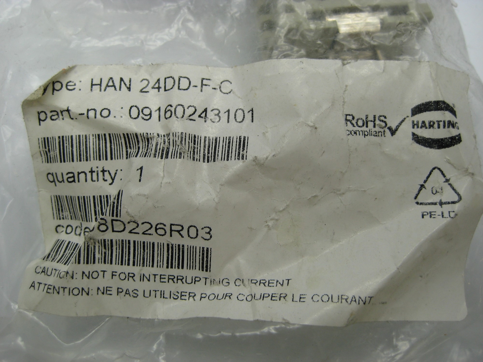 HARTING Han 24dd-f-c 24 Pin Connector 09160243101 HAN24DDFC for sale ...