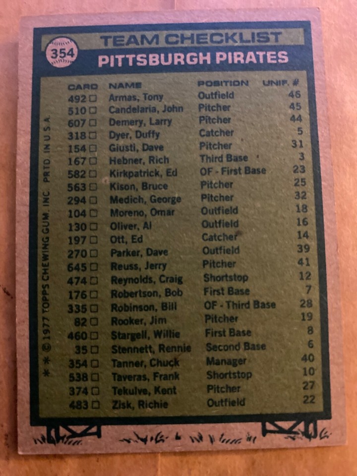 1977 Topps Baseball #354 Pirates Team NM+ | eBay