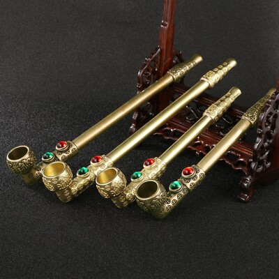 15.5cm Retro oldstyle Pure Copper Tobacco Pipe Brass Smoking Pot Palm ...