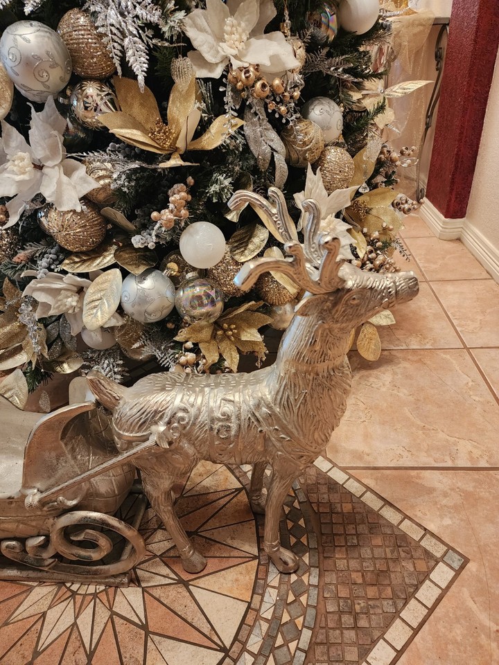 Rare Large Pewter Material Metal 40'' Silver Reindeer/Seigh old fashion ...