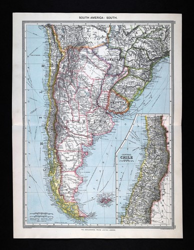 1907 Map South America Brazil Argentina Chile Uruguay Paraguay Buenos ...